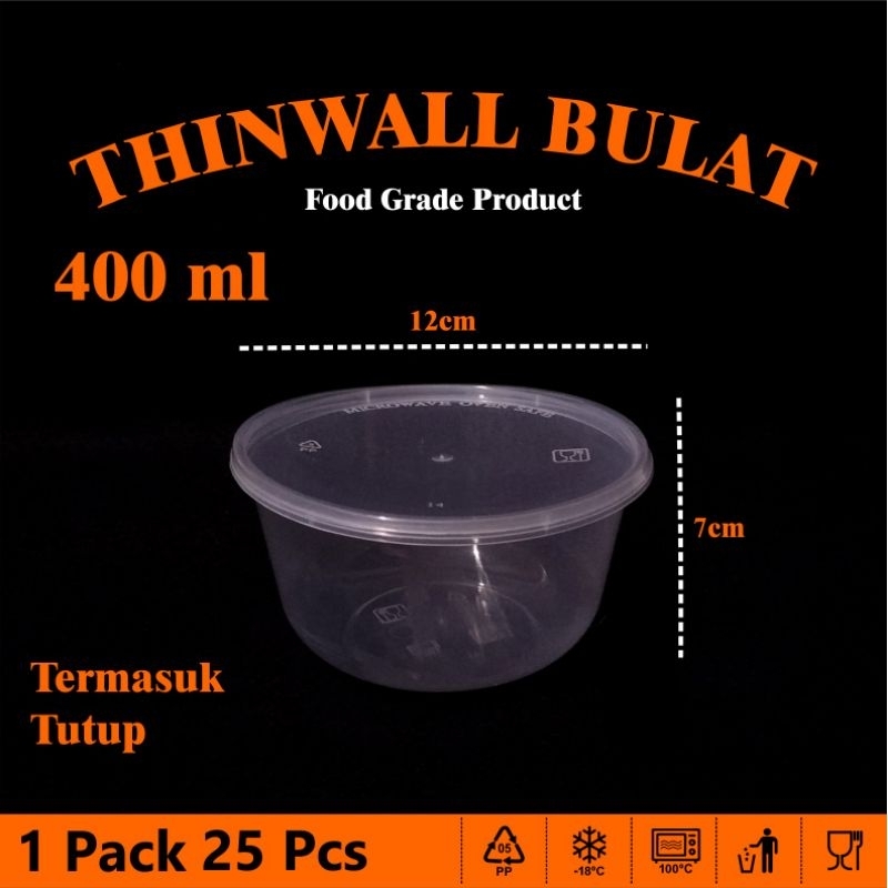 Jual THINWALL 400 ML BULAT ROUND/MANGKOK BULAT PLASTIK ( 25 PCS ) | Shopee Indonesia