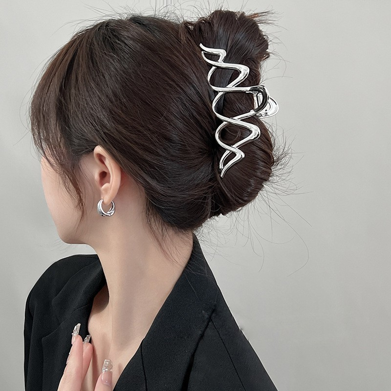 Jual Jepit Rambut Logam JUMBO warna Perak Silver Metal Large Wavy Non ...