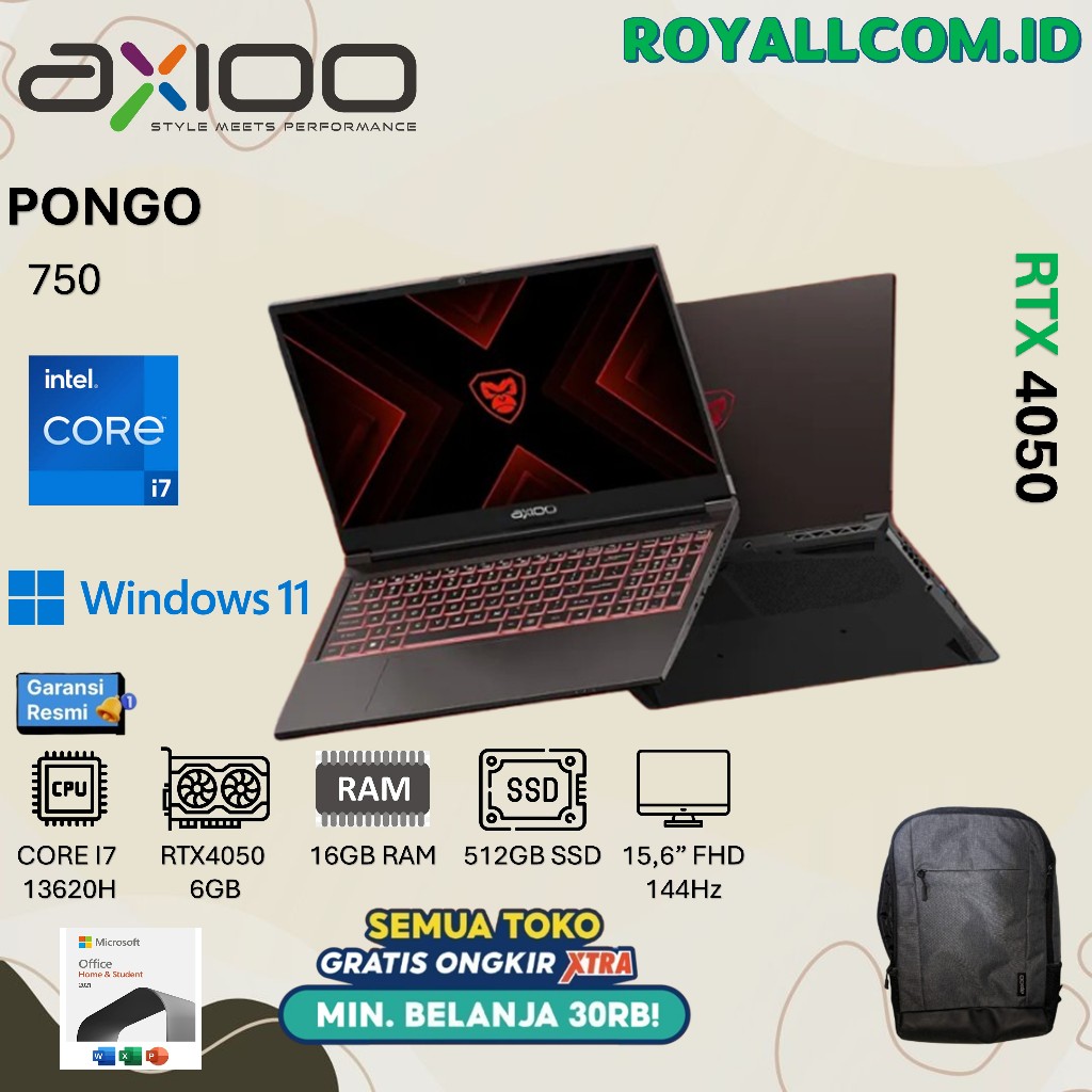 Jual AXIOO PONGO 750 I7 13620H RTX4050 6GB/ 16GB 512GB | Shopee Indonesia
