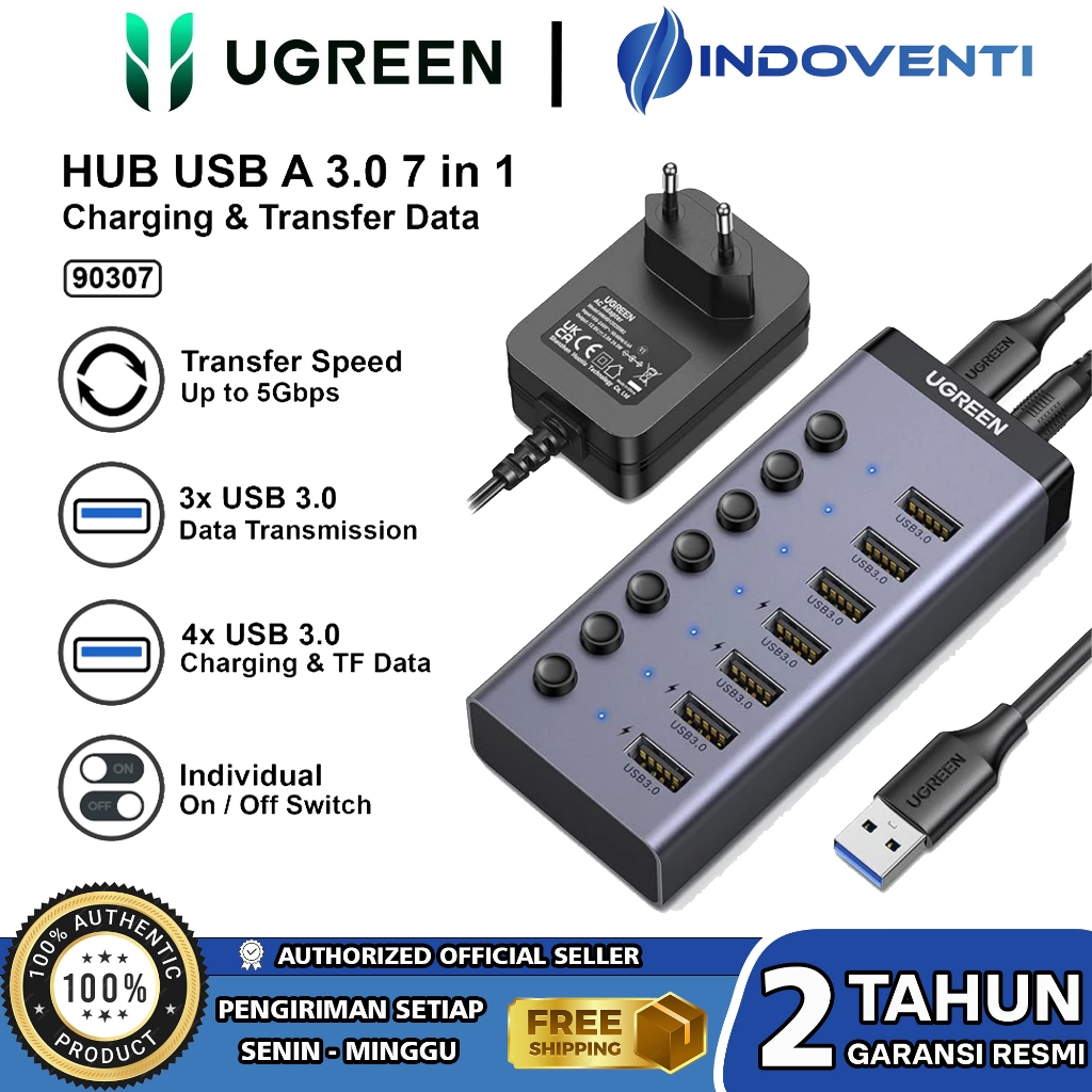 Jual UGREEN HUB USB 3.0 Splitter 7 IN 1 LED 12V Charging & Transfer For ...