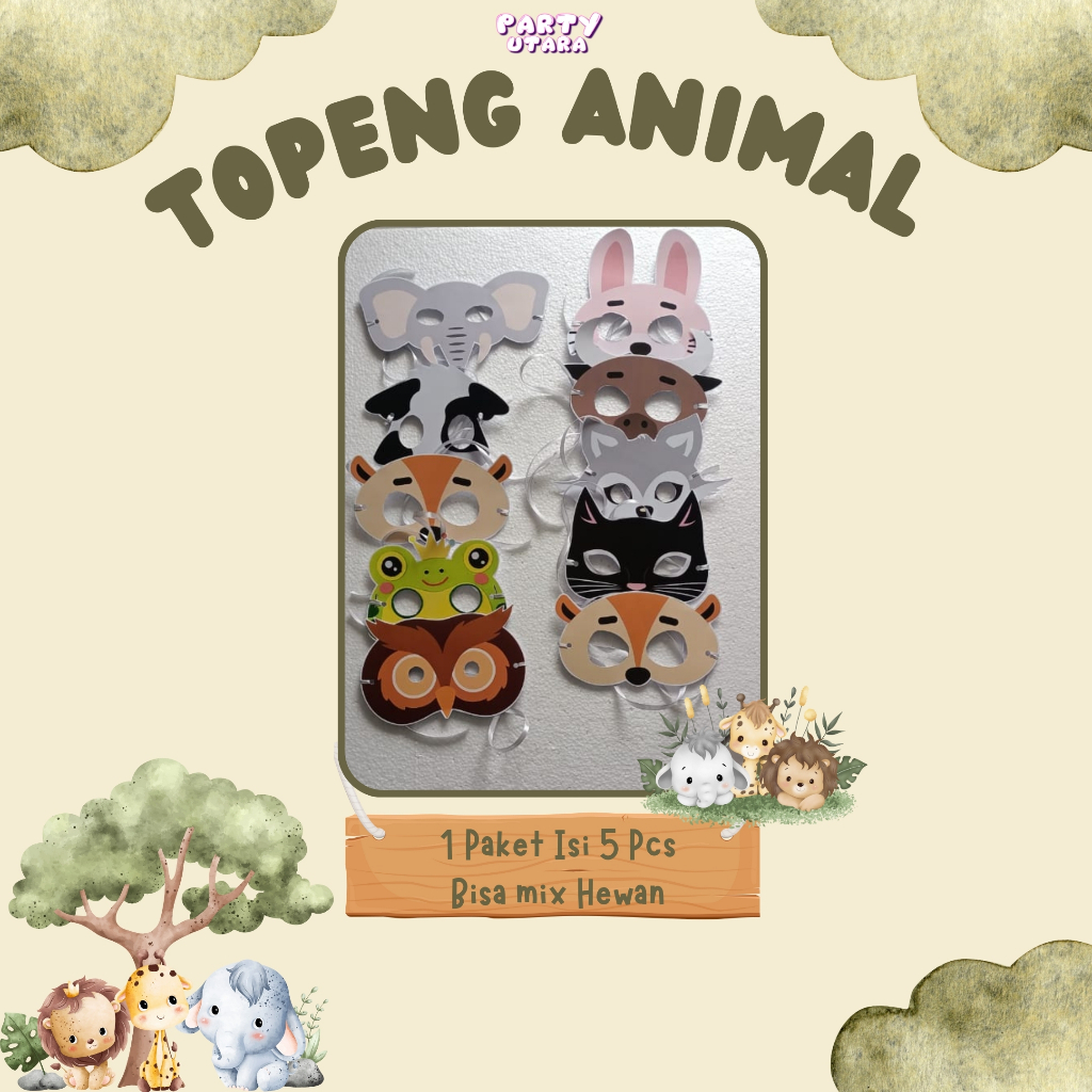 Jual (ISI 5 PCS) TOPENG ANAK-ANAK LUCU MIX HEWAN | Shopee Indonesia