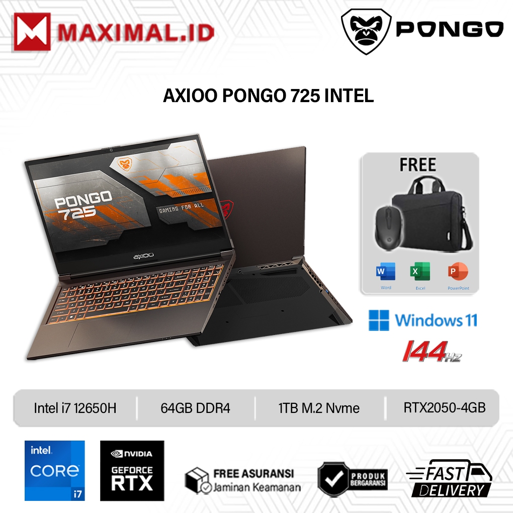 Jual Laptop Gaming AXIOO PONGO 725 Intel i7 12650H 64GB 1TB SSD NVIDIA ...