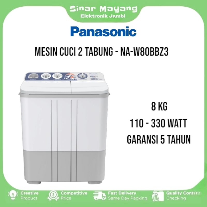 Jual Mesin Cuci PANASONIC NA-W80BBZ3/ Mesin Cuci 2 Tabung 8Kg PANASONIC/ Garansi Resmi PANASONIC ...