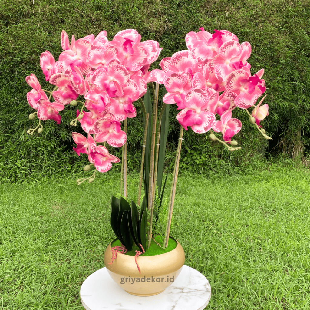 Jual 1 SET RANGKAIAN BUNGA ANGGREK LATEX JUMBO POT GOLD BESI PREMIUM ...
