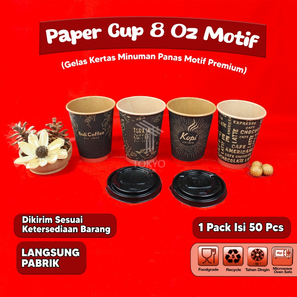 Jual Hot Paper Cup Motif / Gelas Kertas Minuman Panas Motif / Paper Cup Polos PREMIUM | Shopee ...