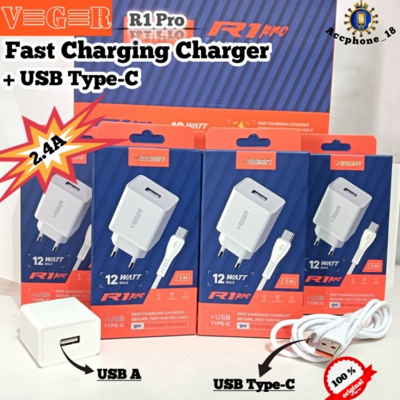 Jual VEGER R1 PRO Type-C [1 Bok isi 12] Travel Chager Fast Charging ...