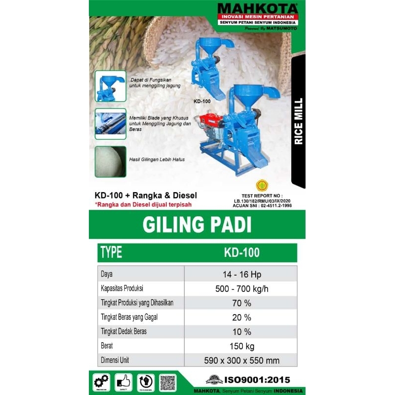 Jual MESIN SELEP PADI GILING PADI KD-100 RICE MILL MAHKOTA | Shopee ...