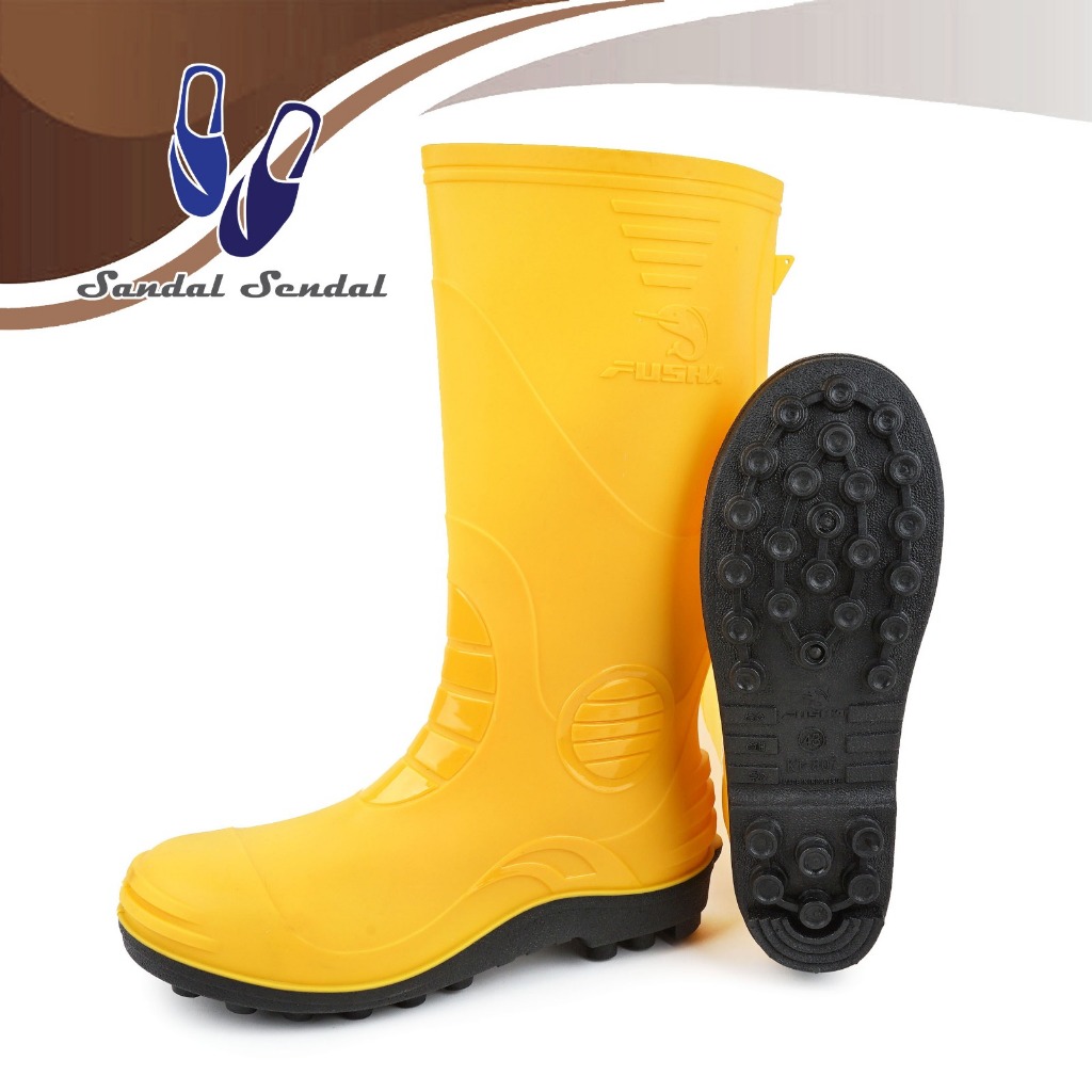 Jual Sepatu Boot Tinggi Safety Kuning Toe Cap Besi Anti Slip & Air ...