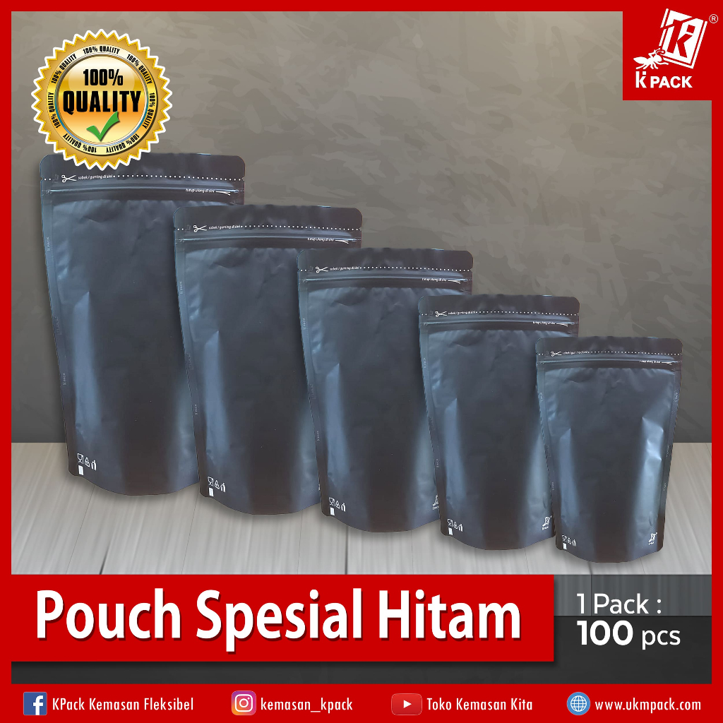 Jual Pouch Spesial Hitam KPack kemasan snack zipper metalize | Shopee ...