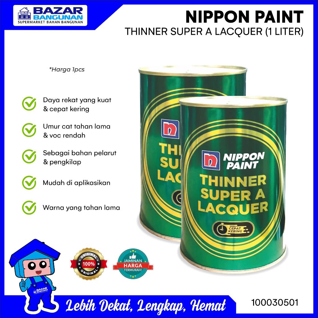 Jual Nippon Paint - Thinner / Tiner / Pengencer Cat Super A Lacquer 1 Liter | Shopee Indonesia