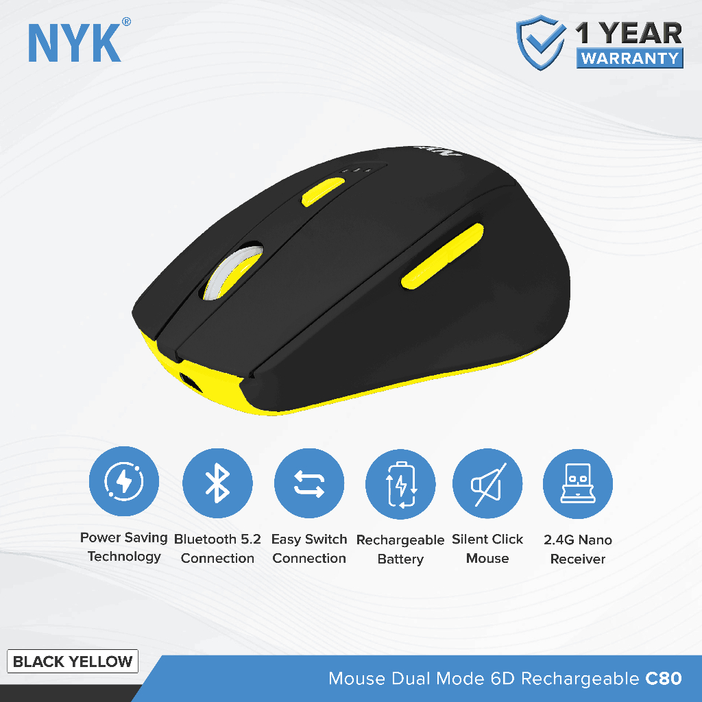 Jual NYK Mouse C80 Black Yellow Dual Mode Bluetooth Wireless ...