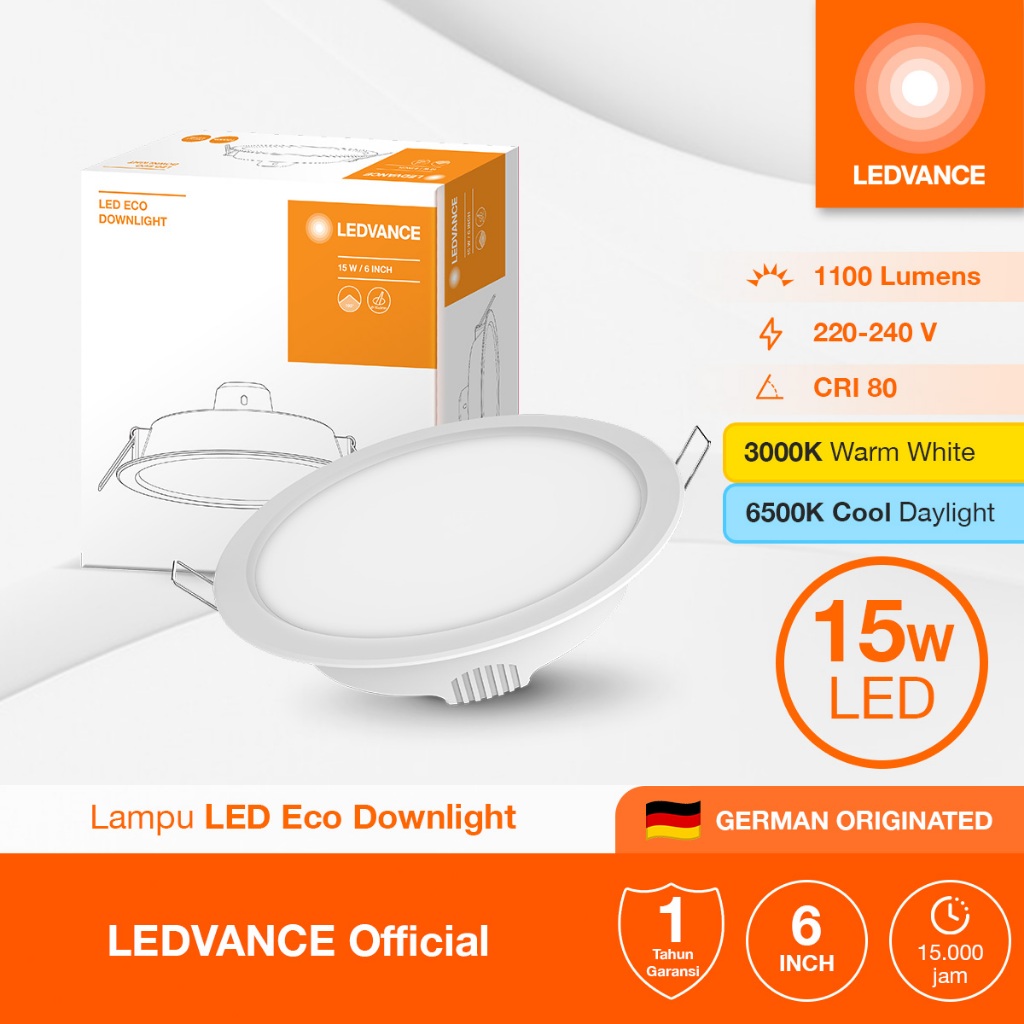 Jual LEDVANCE LED ECO Downlight GEN1 15W Lampu Plafon Bulat 6 Inch Warm ...