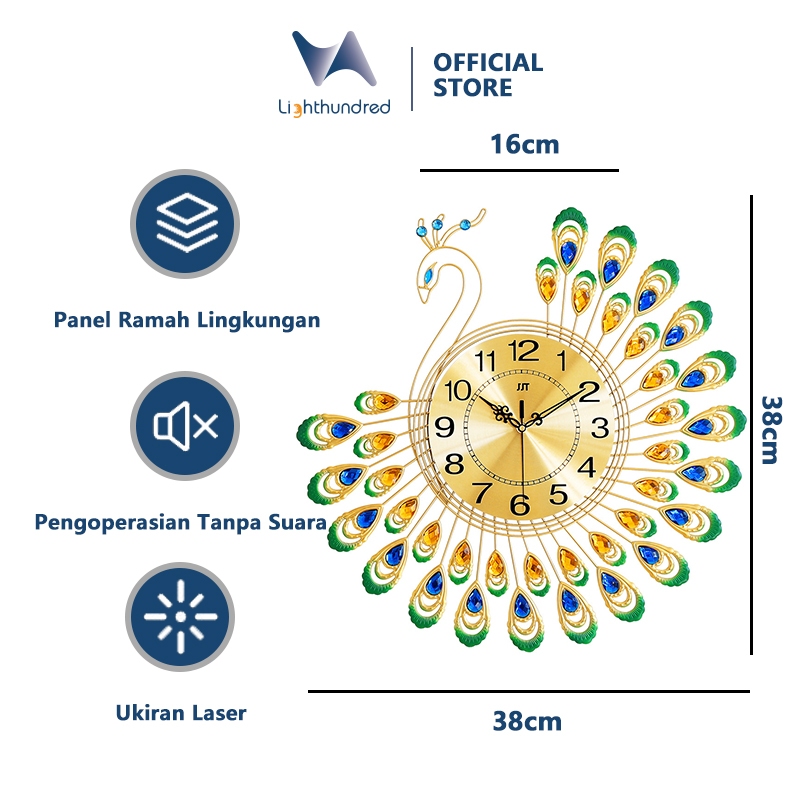 Jual Lighthundred Jam dinding mewah Burung merak Emas 38cm Bahan Besi ...