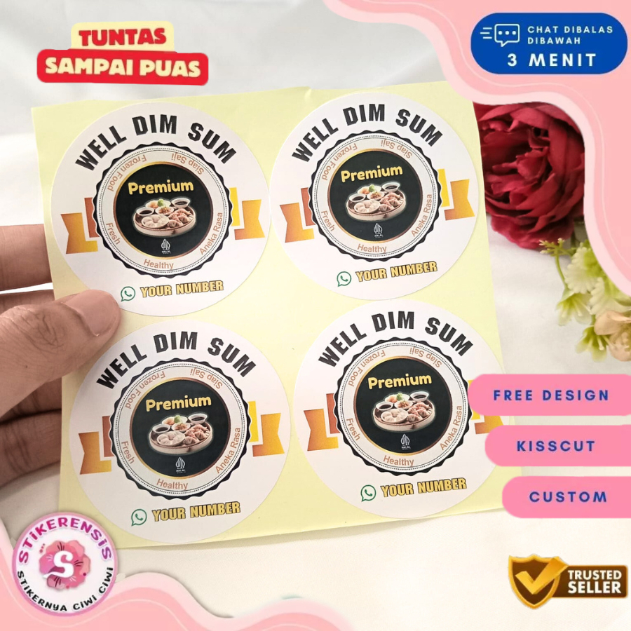 Jual 9-15 Stiker Label Tema Dimsum Sticker Makanan Dimsum Bentuk Bulat ...