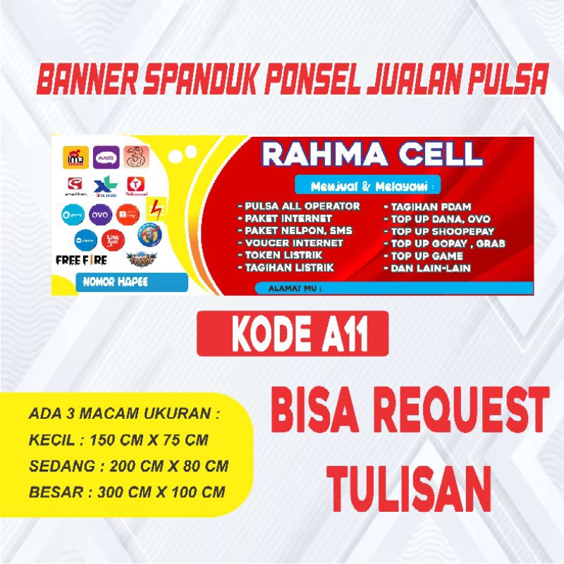 Jual Banner Spanduk ponsel jualan pulsa bisa request tulisan | Shopee ...