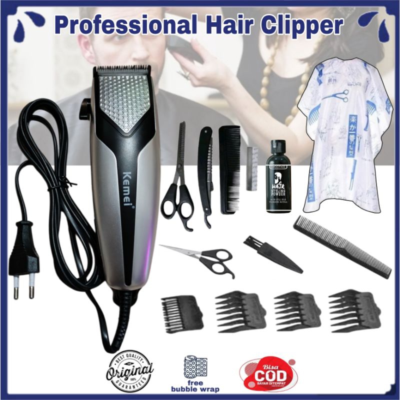 Jual Alat Mesin Cukur Rambut Kemei Professional hair Clipper barbershop set Lengkap Gunting ...