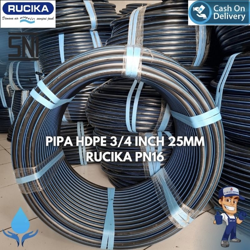 Jual Pipa HDPE atau Selang Hitam merk RUCIKA 3/4 INCH 25MM PN16 1 Roll ...