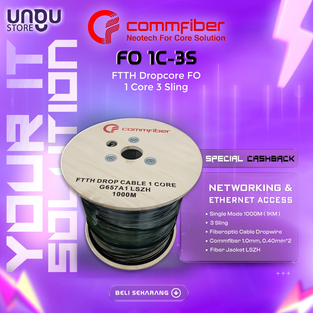 Jual Kabel FO Commfiber 1Core Dropcore 1000 Meter FTTH Cable Fiber ...