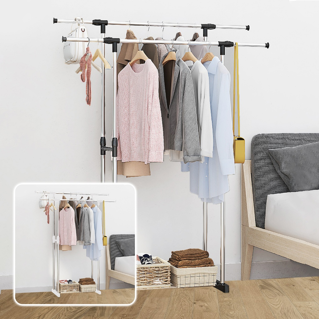 Jual Stand Hanger Baju Double Tanpa Roda Rak Gantung Pakaian Stainless ...