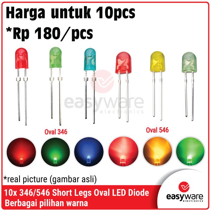 Jual 10x 3mm Oval LED 3x4x6 5mm Oval LED 5x4x6 White Red Green Blue ...