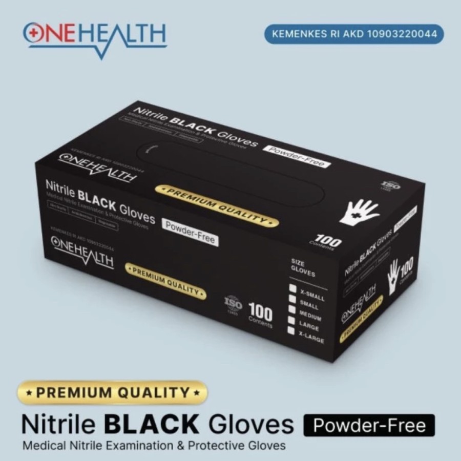 Jual Onehealth NITRIL BLACK - Sarung tangan HITAM FREE POWDER isi ...