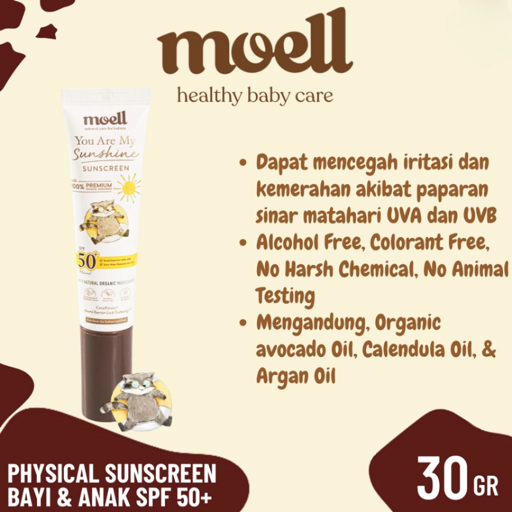 Jual Moell Physical Sunscreen Anak & Bayi SPF 50+ (PA++++) 30 gr ...