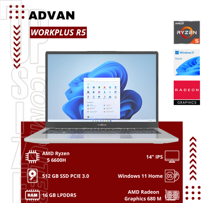 Jual Laptop ADVAN Workplus - AMD R5 6600H 16GB 512GB 14'' HD IPS W11 ...