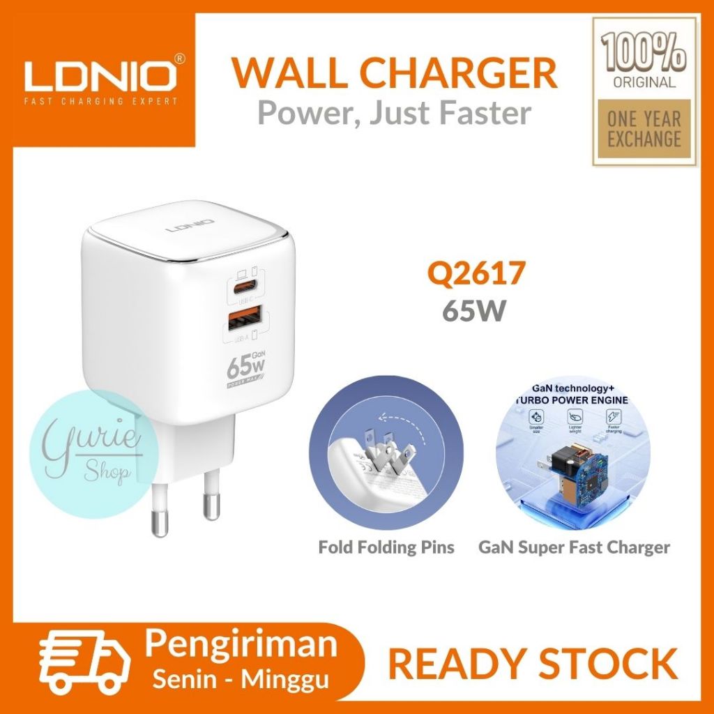 Jual LDNIO Travel Wall Charger Q2617 USB C PD QC GaN 65W Foldable Pins ...