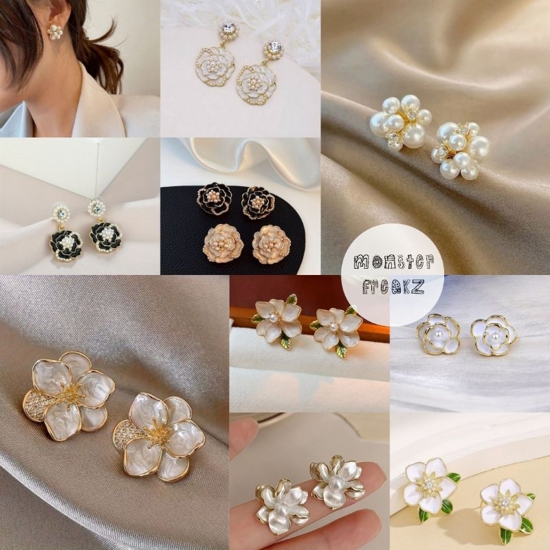 Jual Soo Pearl Flowers Stud Earrings | Anting Bunga Gold Pastel, Anting ...