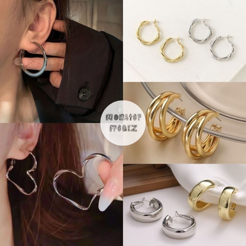 Jual Alexa Round Gold Silver Earrings Part 1 | Anting Bulat Loop Hoop ...