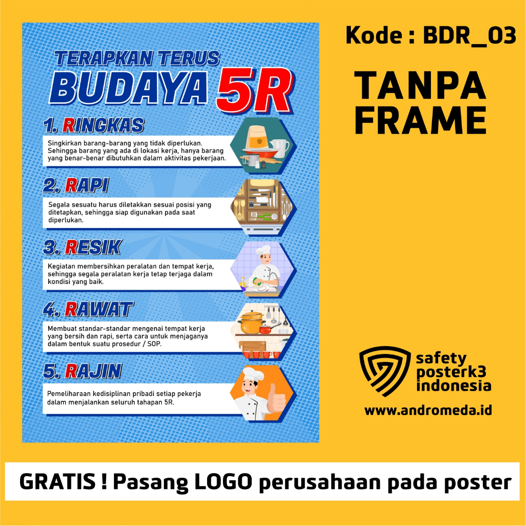 Jual Safety Poster K3 : Terapkan Terus Budaya 5R Ringkas Rapi Resik ...