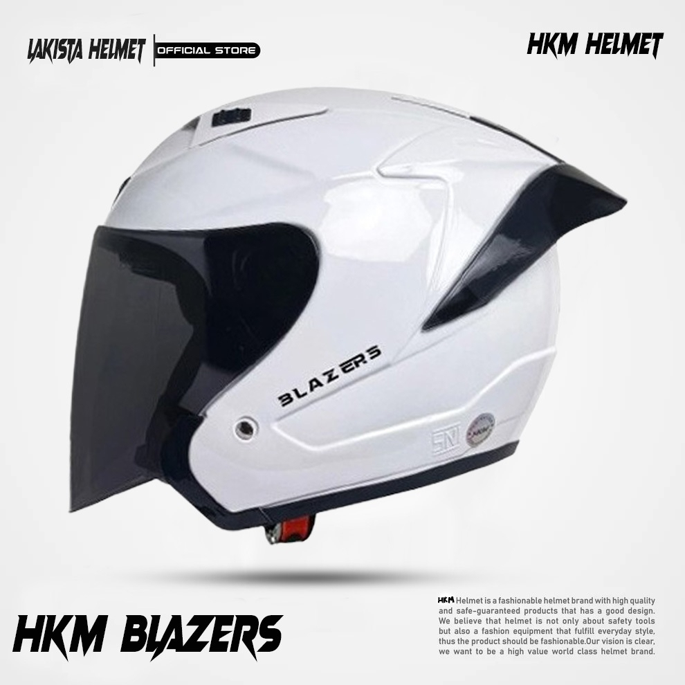 Jual HELM HALF FACE HKM BLAZERS SOLID WHITE KC SMOKE SPOILER/HELM ...