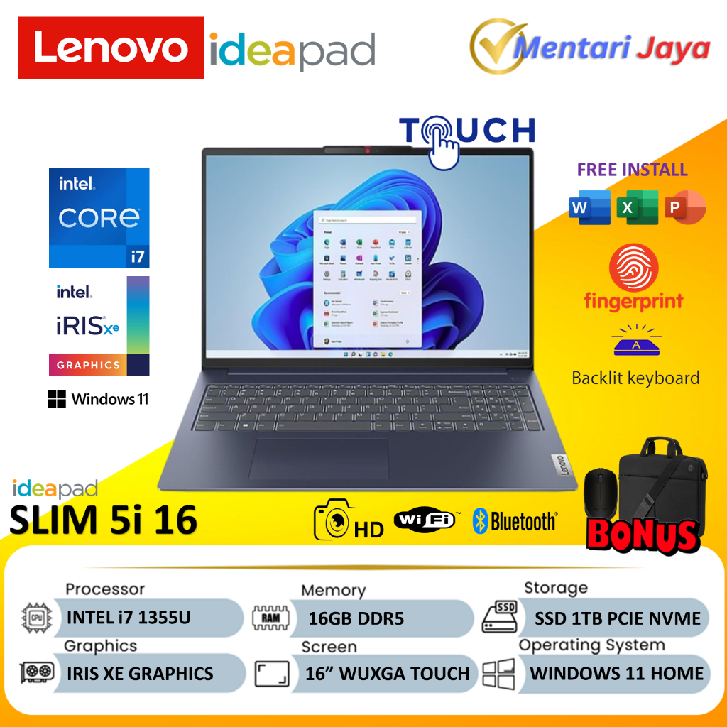 Jual Lenovo Ideapad Slim 5i 16 Intel i7 1355U 16GB DDR5 512GB 16 INCH Wuxga IPS Touchscreen ...