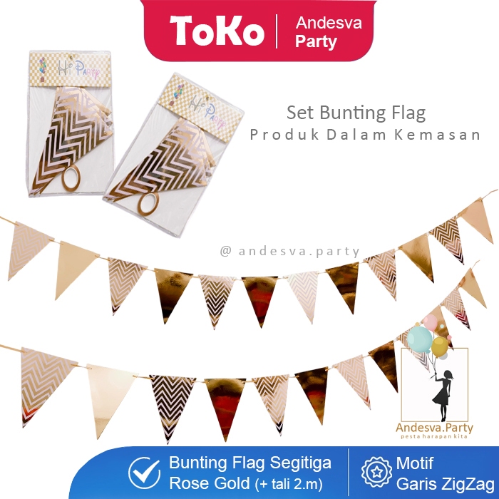 Jual Bunting Flag Segitiga Rose Gold Zigzag / Banner Segitiga Motif Zig Zag / Banner Segitiga ...