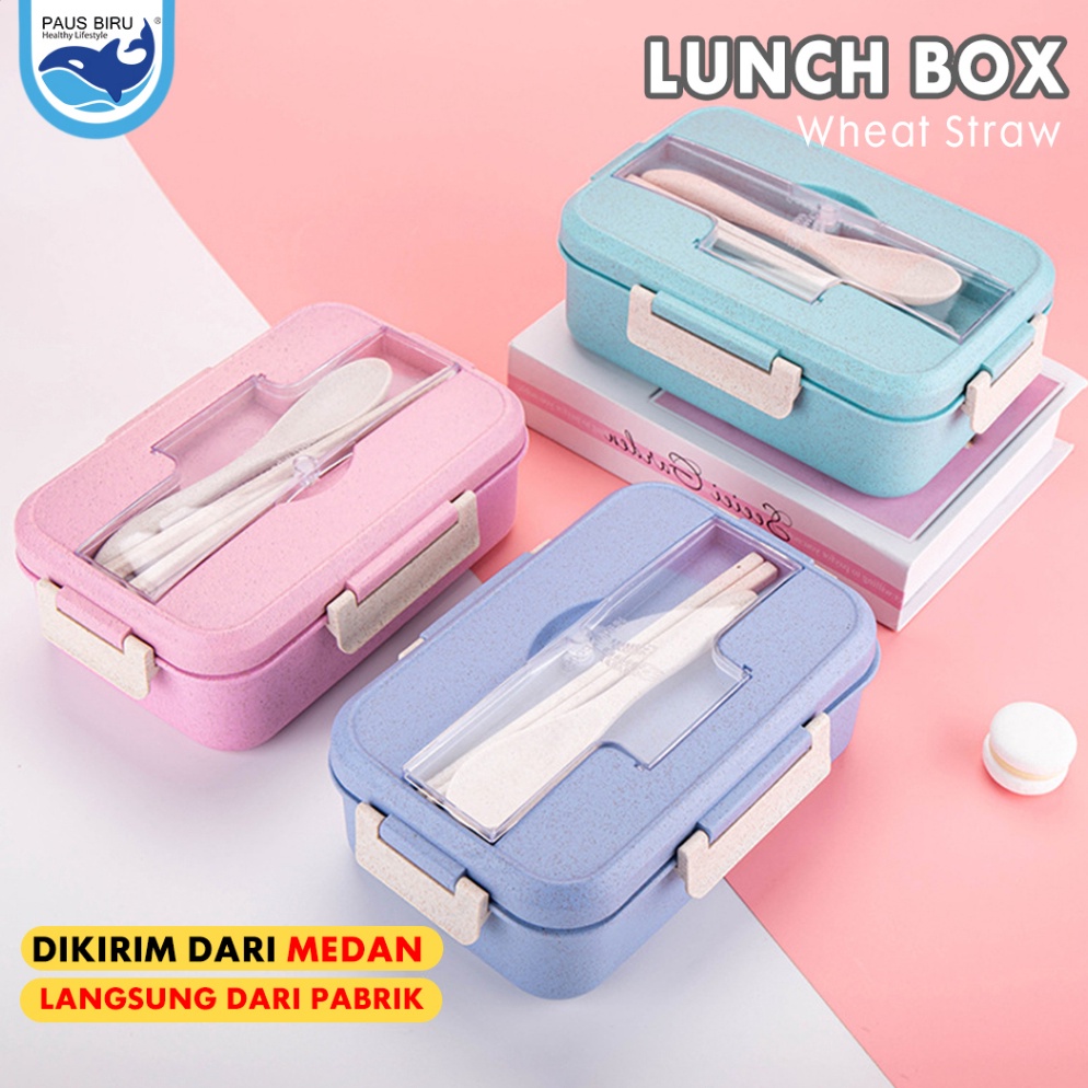 Jual Mau Hemat Paus Biru Medan Lunch Box Set Kotak Bekal Makan 1ml 4 In 1 Dengan Sendok Tempat ...