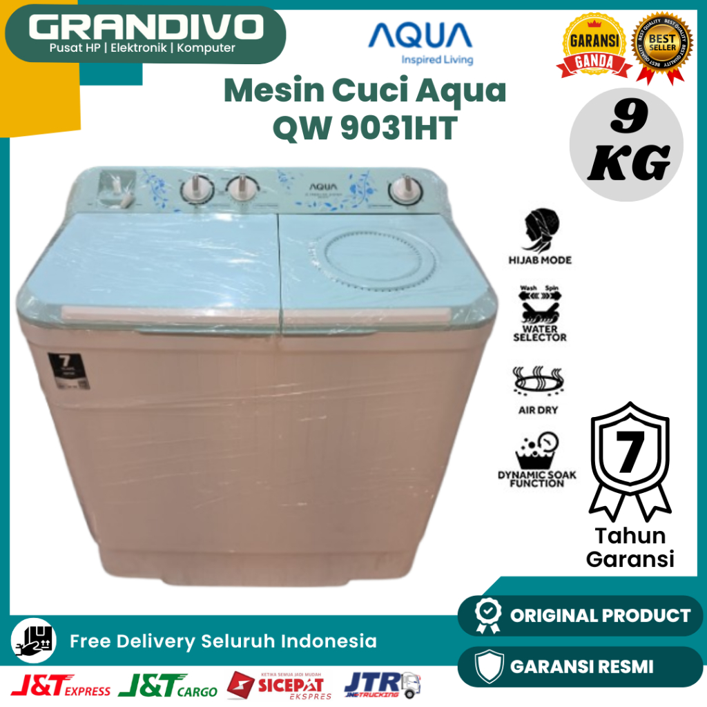 Jual Mesin Cuci Aqua 2 Tabung 9KG QW 9031HT Low Watt Hijab Mode Water ...