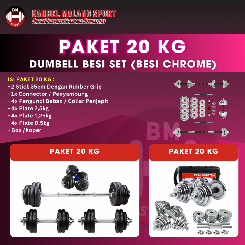 Jual Dumbbell barbell Besi Chrome Set 20 Kg | Shopee Indonesia