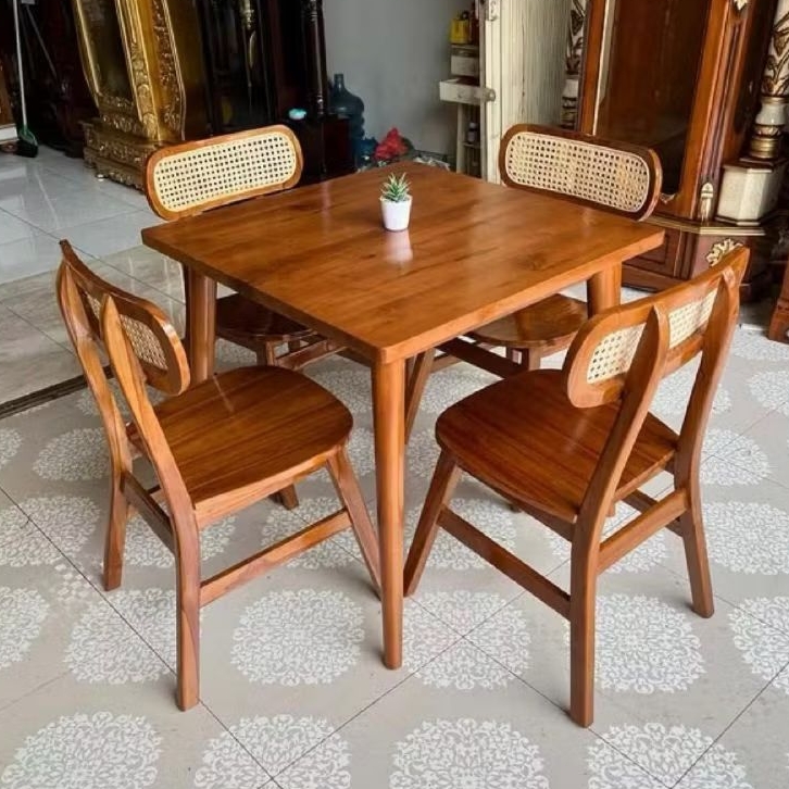 Jual Set Meja Makan Cafe Ropan Rotan Terbaru, Set Kursi Makan Rotan Cafe Resto Kayu Jati, Set ...