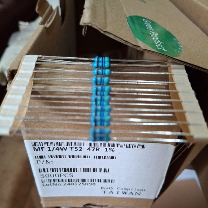 Jual 100 pcs resistor 1/4 watt 47 ohm kaki TEMBAGA renteng R 1/4w 47r | Shopee Indonesia