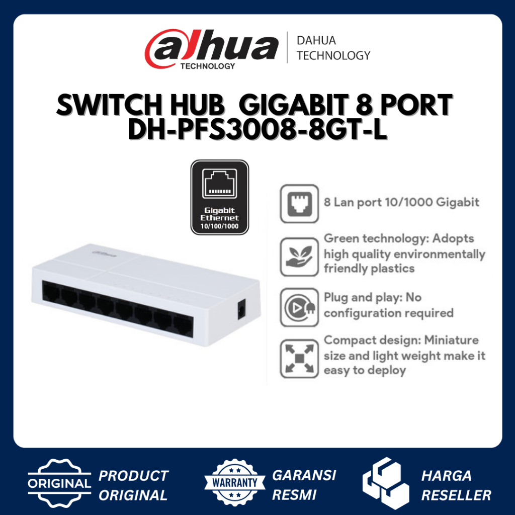 Jual DAHUA SWITCH HUB PFS3008-8GT-L 8 PORT 10/100/1000 Mbps GIGABIT ...