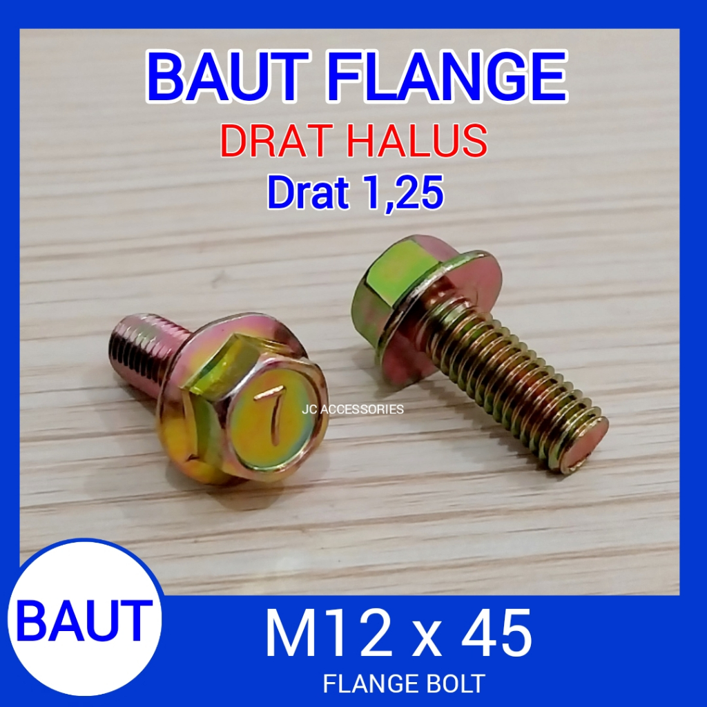 Jual BAUT FLANGE DRAT HALUS M12x45 DRAT 1,25 FLANGE BOLT M12 X 45 ...