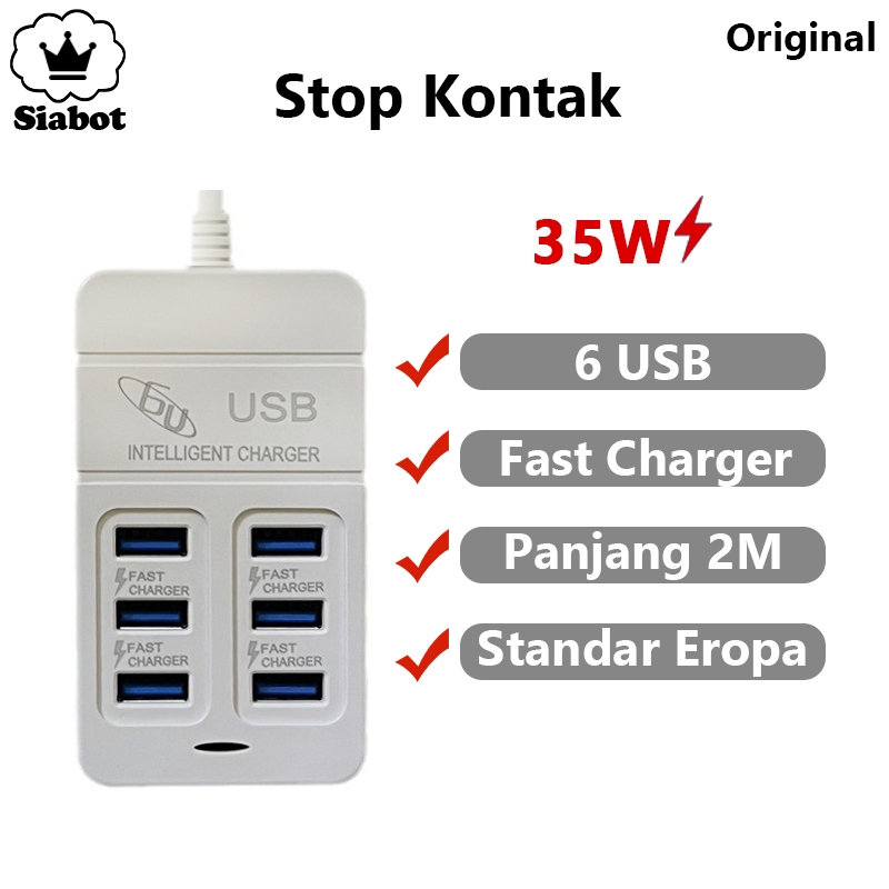 Jual Stop Kontak 35W Power Socket 6 USB Charging Anti Static Charger ...