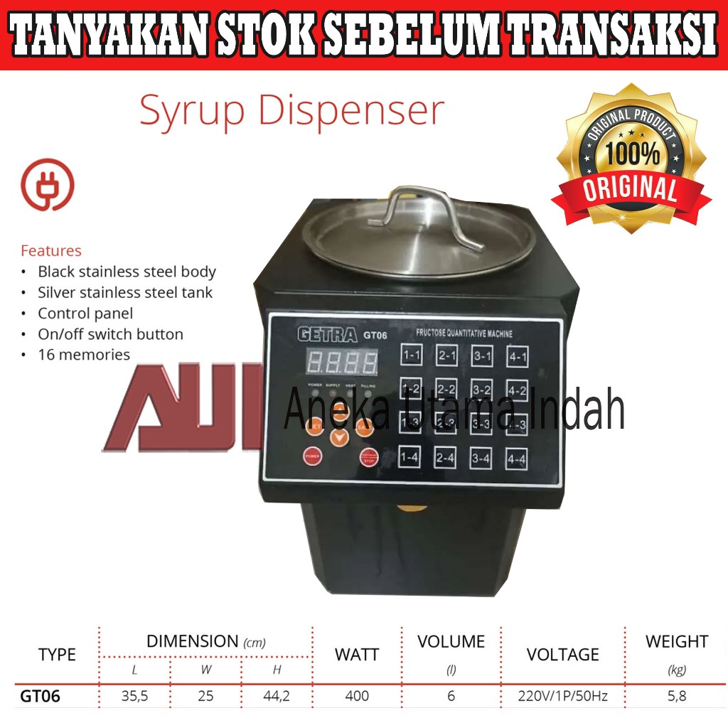 Jual Getra GT06 Syrup Dispenser - Mesin Penakar Sirup Gula Cair ...