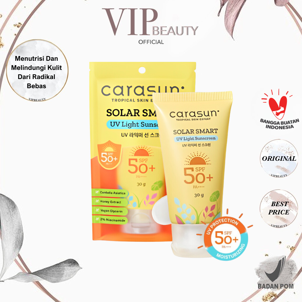Jual CARASUN Solar Smart UV Light Sunscreen SPF 50 PA++++ 30g | Shopee Indonesia