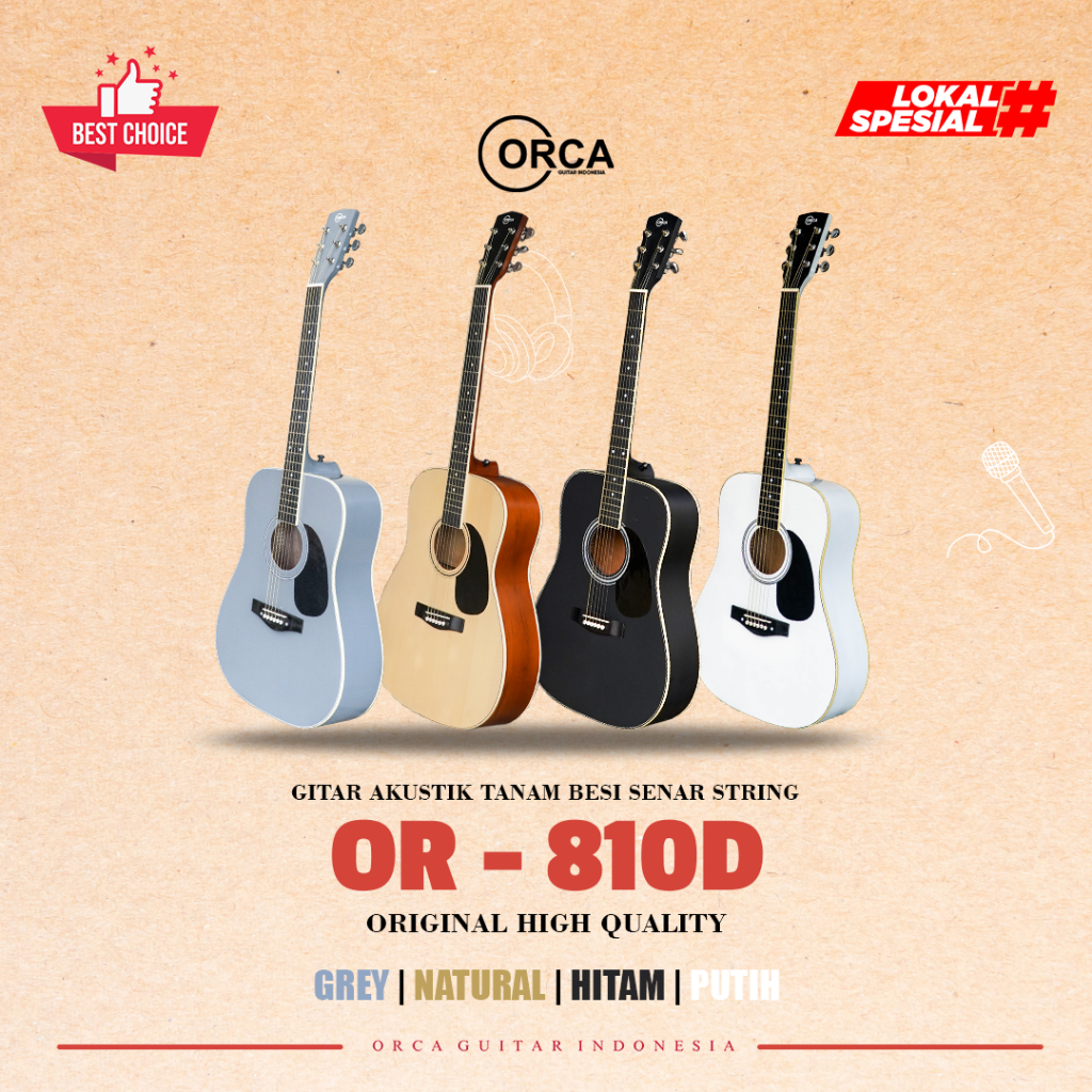 Jual ORCA Gitar Akustik Tanam Besi OR - 810D Senar String Guitar | Shopee Indonesia