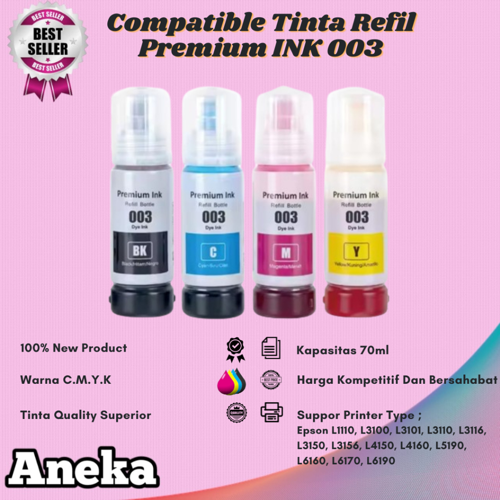 Jual Tinta Refill Epson 003 Ink 1Paket Printer Epson L1110 L3210 L3110 ...
