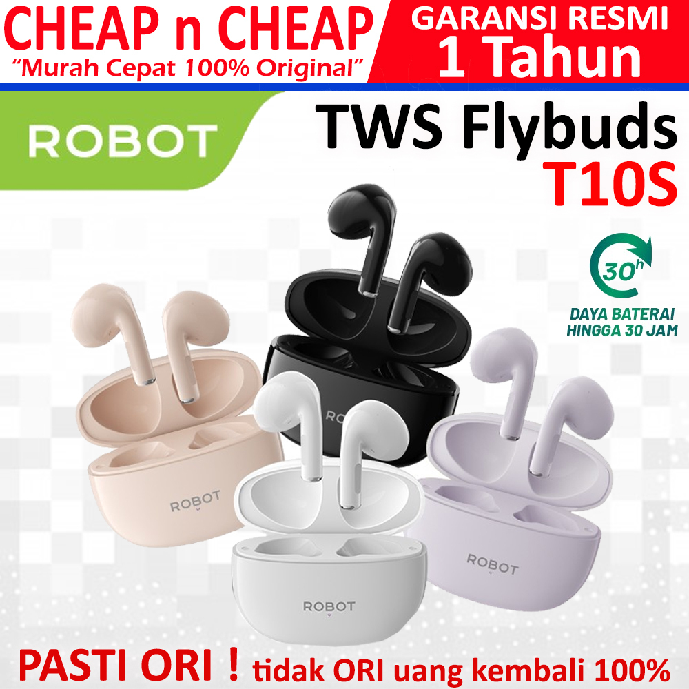 Jual TWS Robot Flybuds T10S Black White - Earbuds TWS Earphone ...