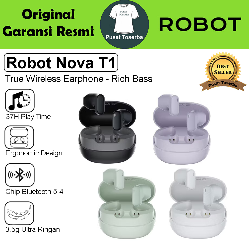 Jual Headset Bluetooth Robot Nova T1 TWS True Wireless Earphone RWAT ...