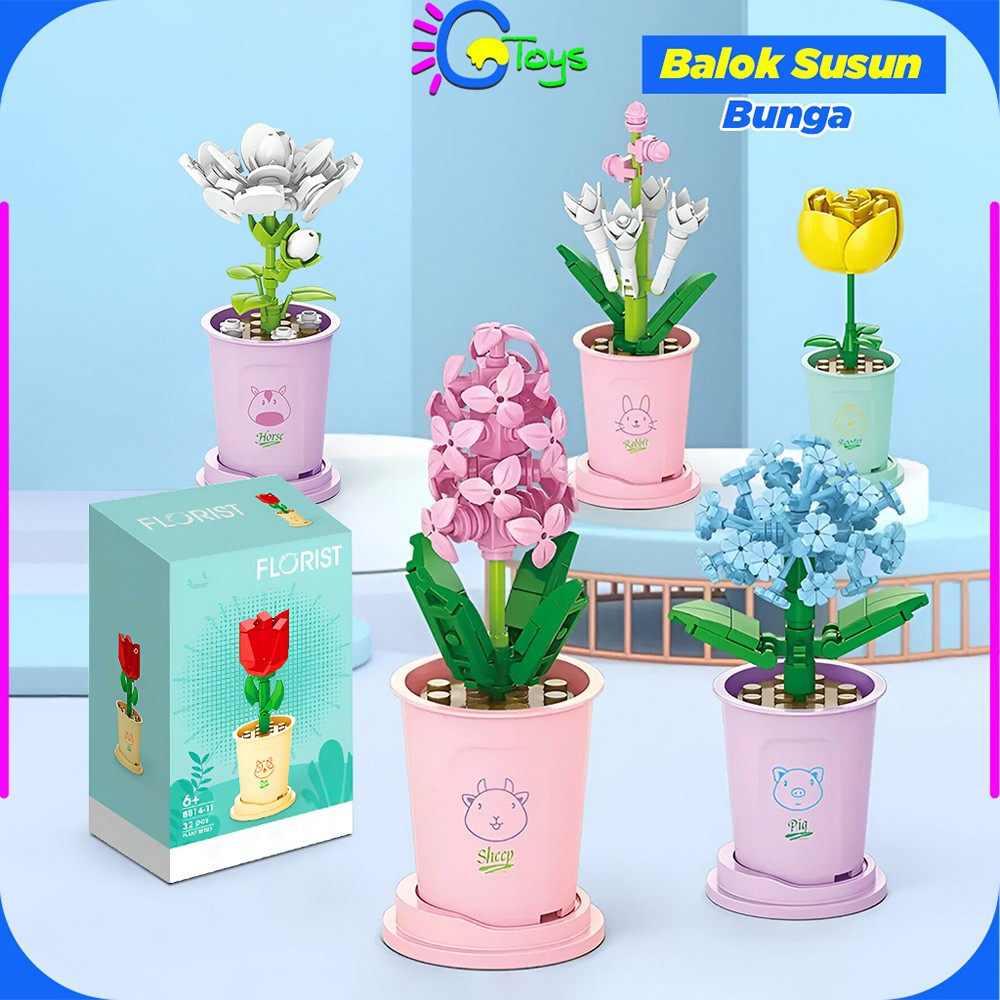 Jual CR-M344 Mainan Edukasi DIY Florist Tanaman Pot Building Block Nano ...