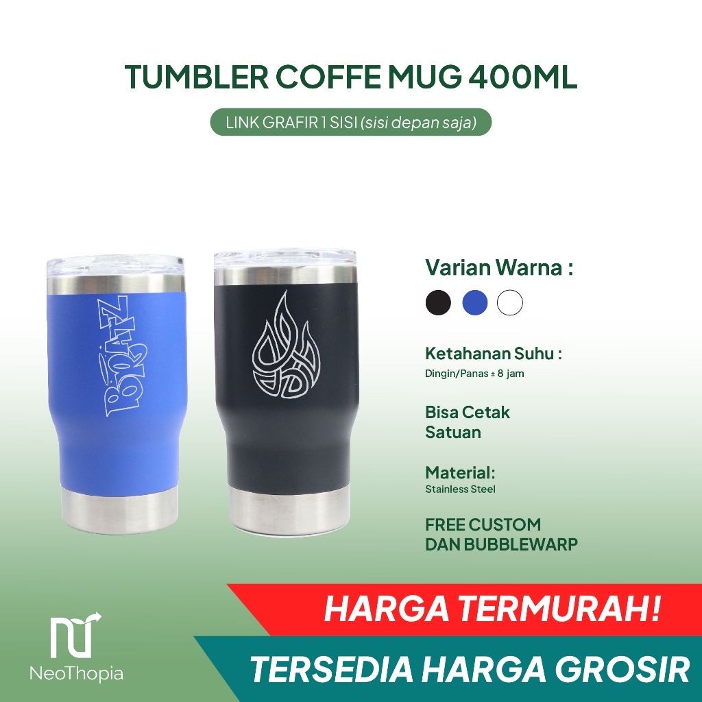Jual Custom Mug Stainless Coffee 400ml Cetak 1 Sisi Laser Grafir Logo ...